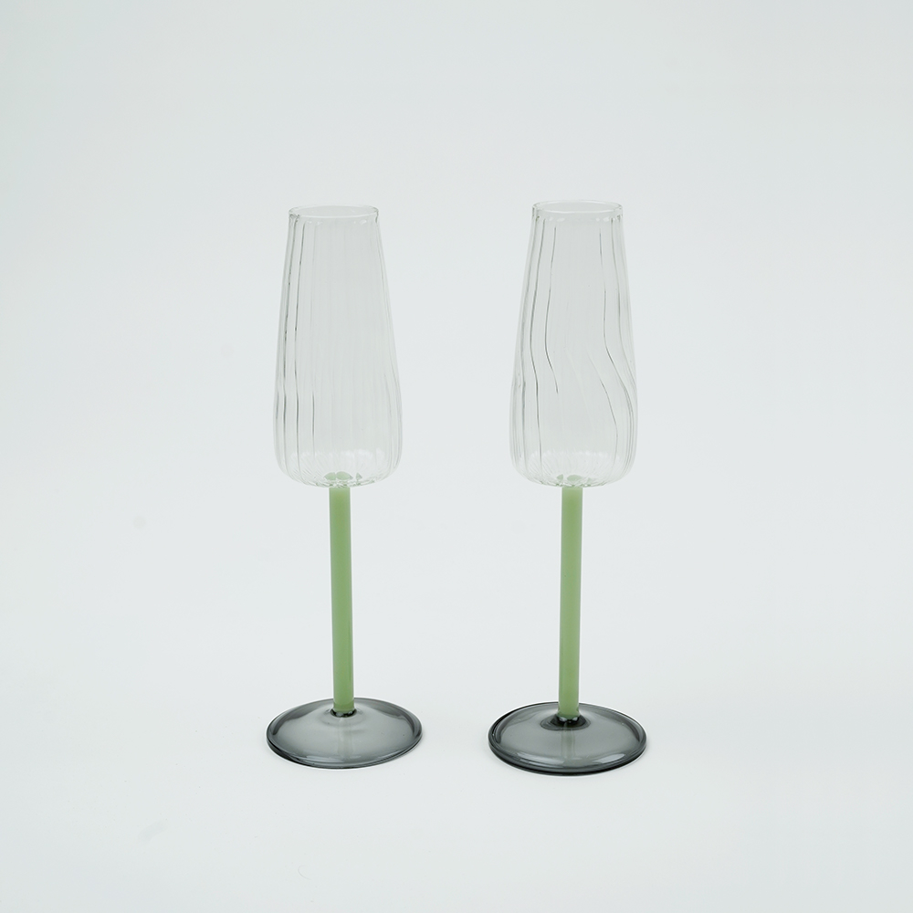 Ripple Borosilicate Glass Flute Set | Green + Grey – Abroad Modern